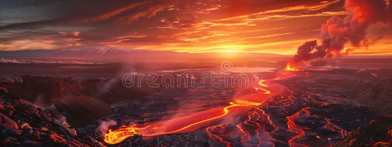 Volcanic Eruption Process. Landscape of Volcano with Exploding and ...