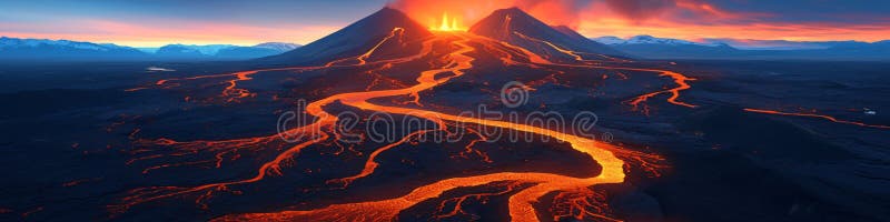 Volcanic Eruption Process. Landscape of Volcano with Exploding and ...