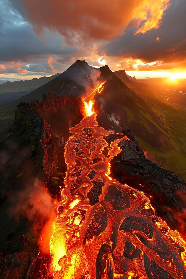 Volcanic Eruption Process. Landscape of Volcano with Exploding and ...