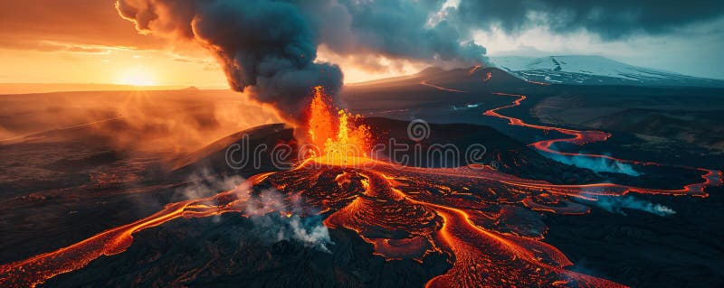 Volcanic Eruption Process. Landscape of Volcano with Exploding and ...