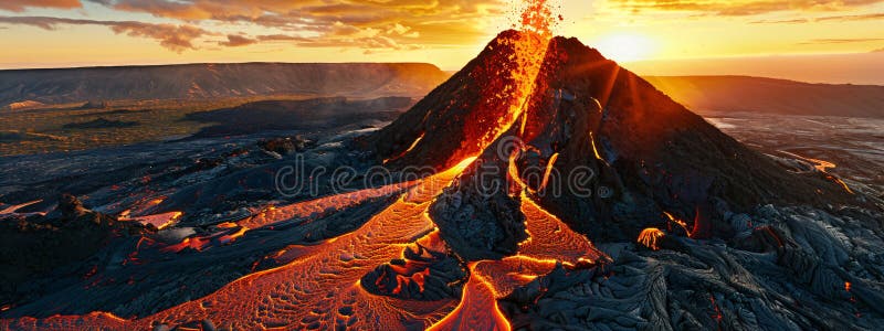 Volcanic Eruption Process. Landscape of Volcano with Exploding and ...