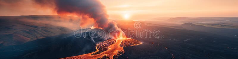 Volcanic Eruption Process. Landscape of Volcano with Exploding and ...