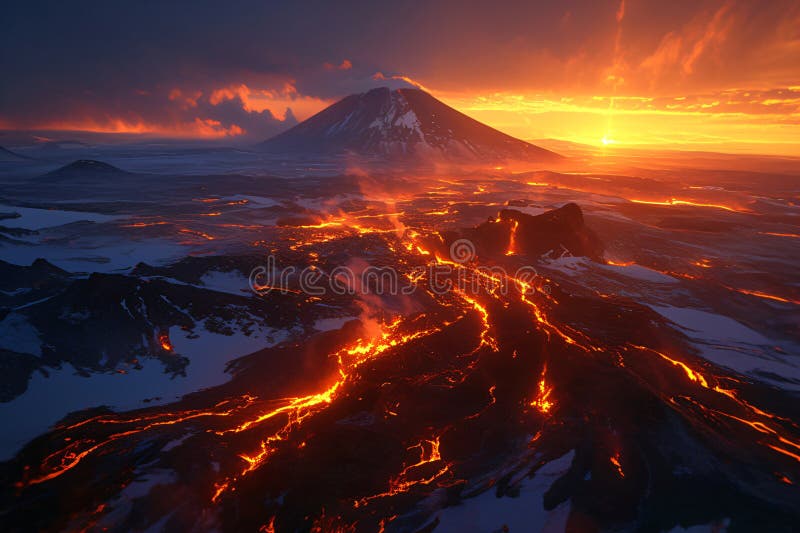 Volcanic Eruption Process. Landscape of Volcano with Exploding and ...