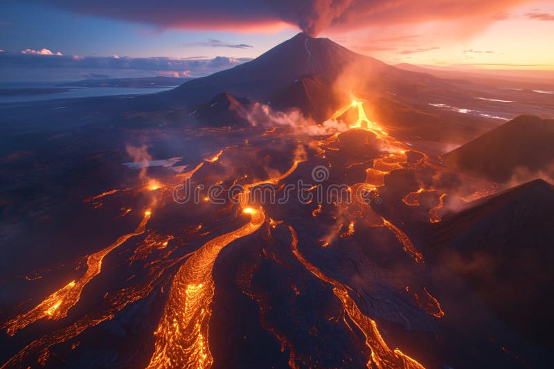 Volcanic Eruption Process. Landscape of Volcano with Exploding and ...