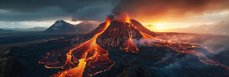 Volcanic Eruption Process. Landscape of Volcano with Exploding and ...