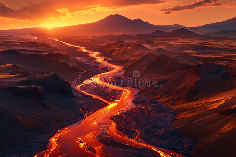 Volcanic Eruption Process. Landscape of Volcano with Exploding and ...