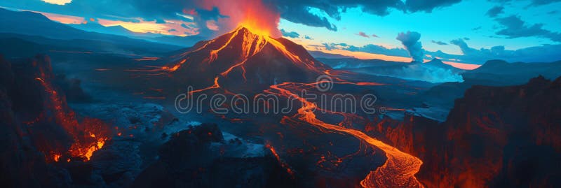 Volcanic Eruption Process. Landscape of Volcano with Exploding and ...