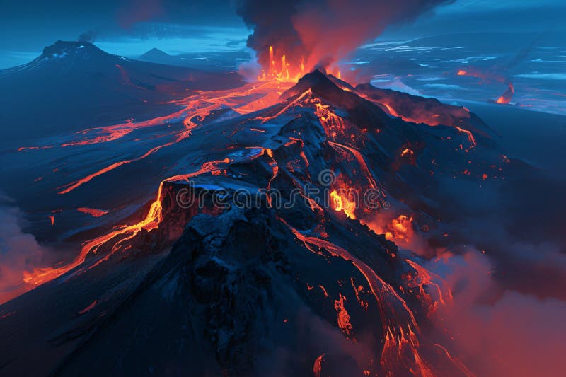 Volcanic Eruption Process. Landscape of Volcano with Exploding and ...