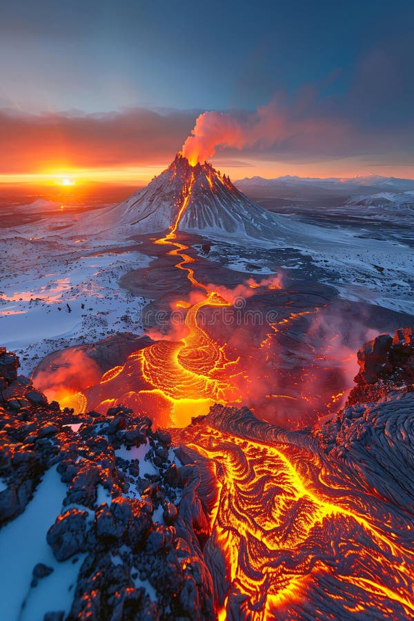 Volcanic Eruption Process. Landscape of Volcano with Exploding and ...
