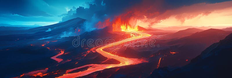 Volcanic Eruption Process. Landscape of Volcano with Exploding and ...