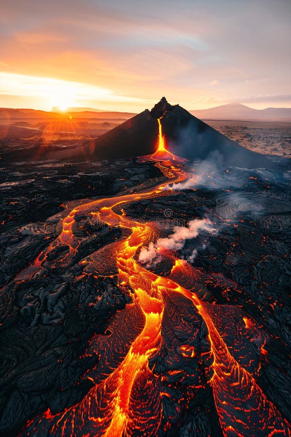 Volcanic Eruption Process. Landscape of Volcano with Exploding and ...