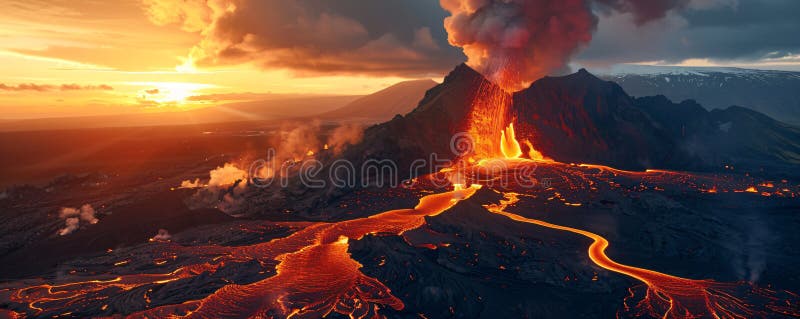 Volcanic Eruption Process. Landscape of Volcano with Exploding and ...