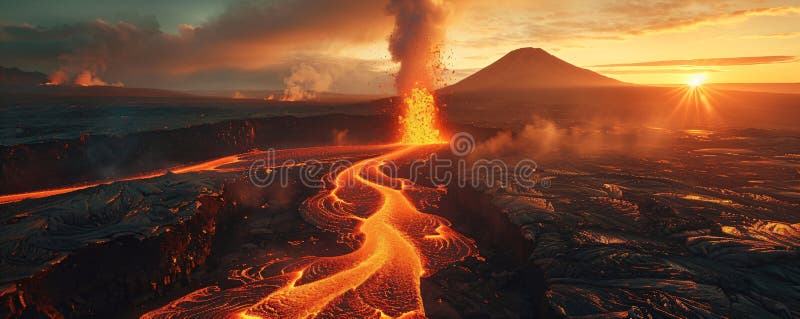 Volcanic Eruption Process. Landscape of Volcano with Exploding and ...