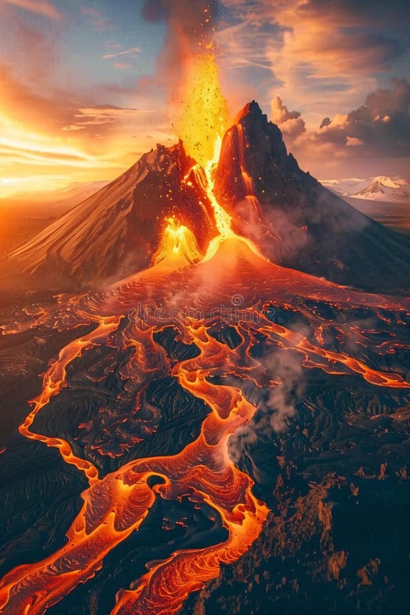 Volcanic Eruption Process. Landscape of Volcano with Exploding and ...