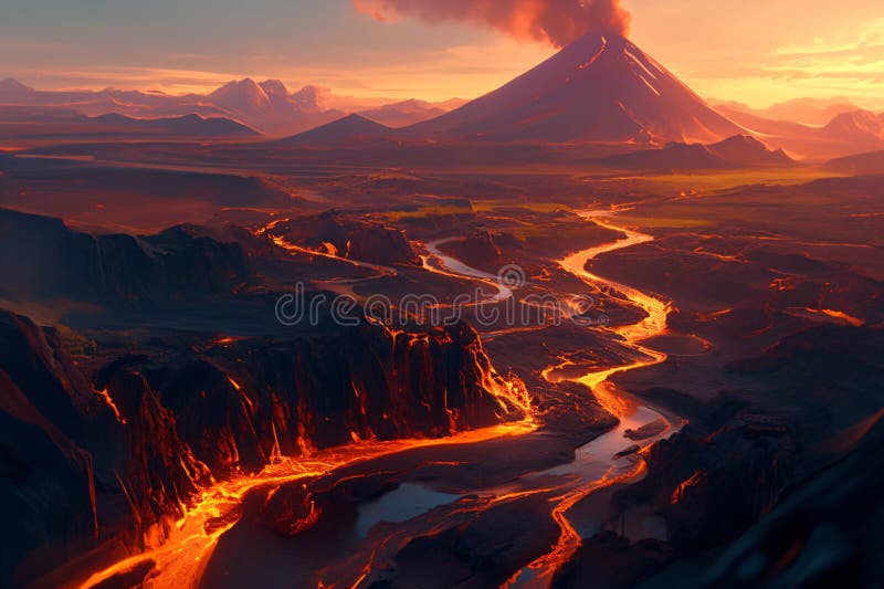 Volcanic Eruption Process. Landscape of Volcano with Exploding and ...