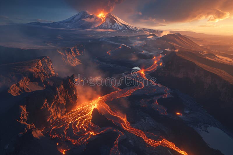 Volcanic Eruption Process. Landscape of Volcano with Exploding and ...