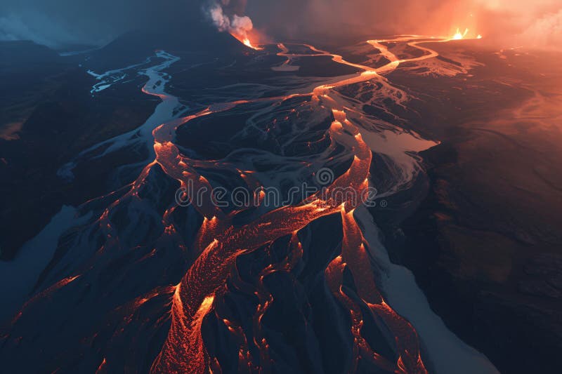 Volcanic Eruption Process. Landscape of Volcano with Exploding and ...