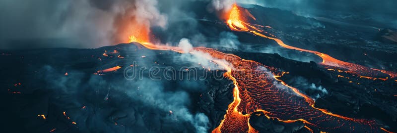 Volcanic Eruption Process. Landscape of Volcano with Exploding and ...