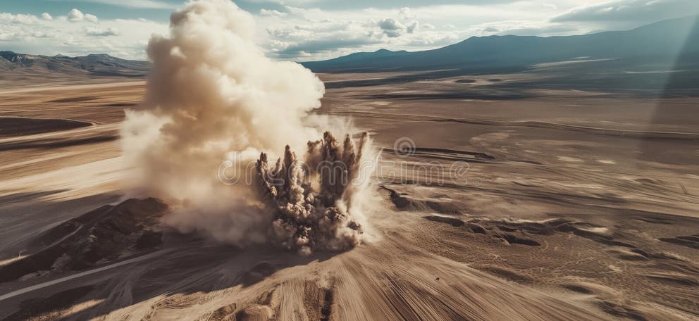 Volcanic Eruption Simulation Creating Massive Dust Cloud Over Desert ...