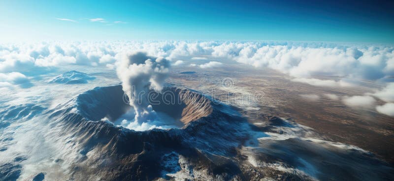 Volcanic Eruption with Smoke Plume Rising Above Crater Surrounded by ...