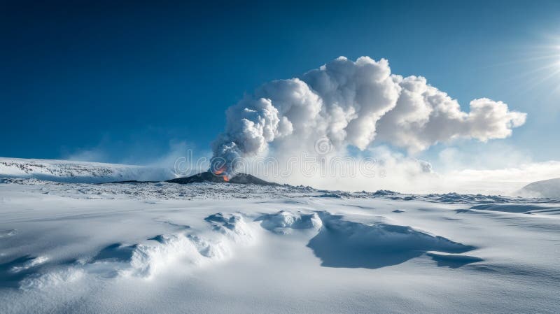 Volcanic Eruption with Snow Landscape, Dramatic Scene. Nature and Power ...
