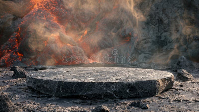 Volcanic Eruption and Stone Platform - a Dramatic Landscape Scene Stock ...