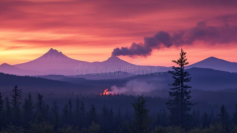 Volcanic Eruption at Sunrise, Smoky Mountains Stock Photo - Image of ...