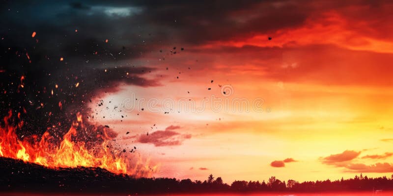 Volcanic Eruption at Sunset with Dramatic Sky and Fiery Lava Flow Stock ...