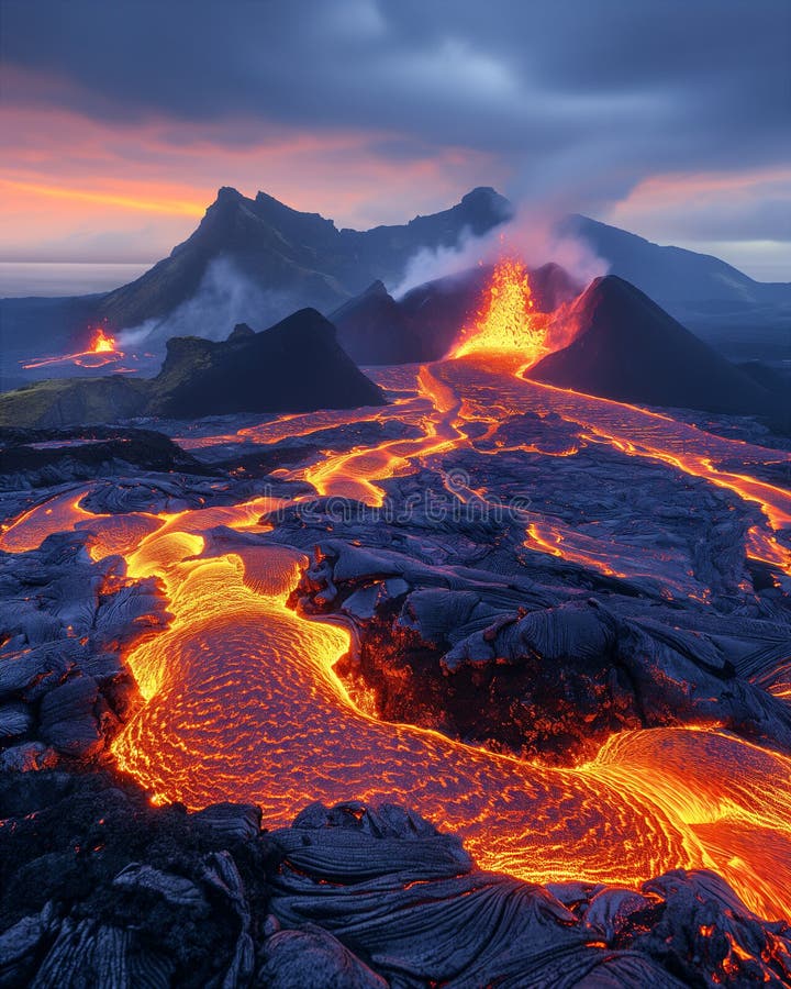 Volcanic Eruption at Sunset. Generative AI Stock Photo - Image of ...