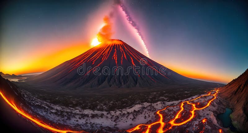 Volcanic Eruption at Sunset Stock Image - Image of generated, smoke ...