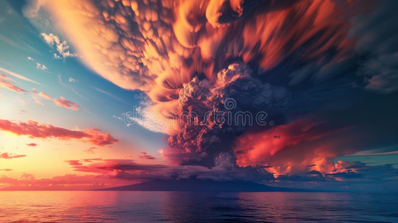Volcanic Eruption at Sunset Over Ocean Stock Image - Image of ...