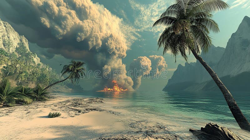 Volcanic Eruption on Tropical Beach Stock Photo - Image of lava, nature ...