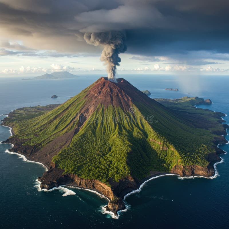 Volcanic Eruption on Tropical Island Aerial View Stock Image - Image of ...