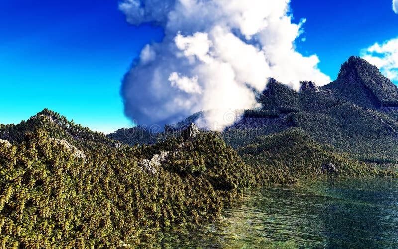 Volcanic Eruption on Tropical Island Stock Photo - Image of geothermal ...