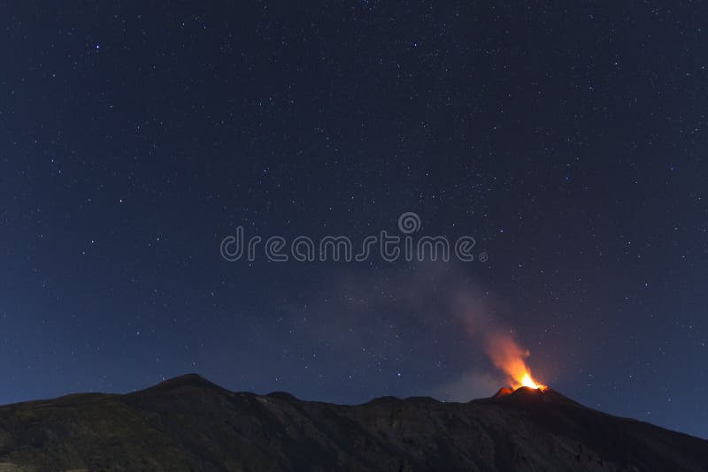 Volcanic Eruption Under the Stars Stock Image - Image of strombolian ...