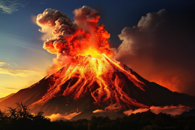 Volcanic Eruptions at Active Volcano, with Molten Lava. AI Generated ...