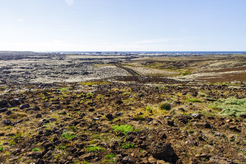 Volcanic Fields and Grass Cover in Iceland Side View Stock Photo ...