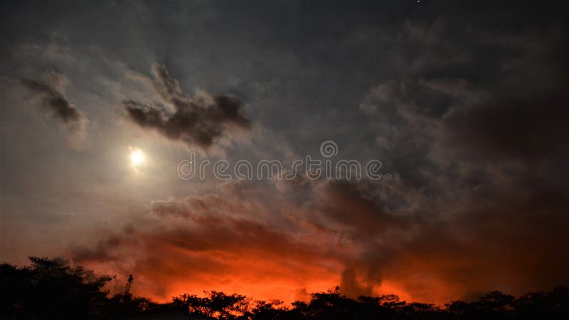 Volcanic Fires in the Distance at Night Stock Photo - Image of volcanic ...