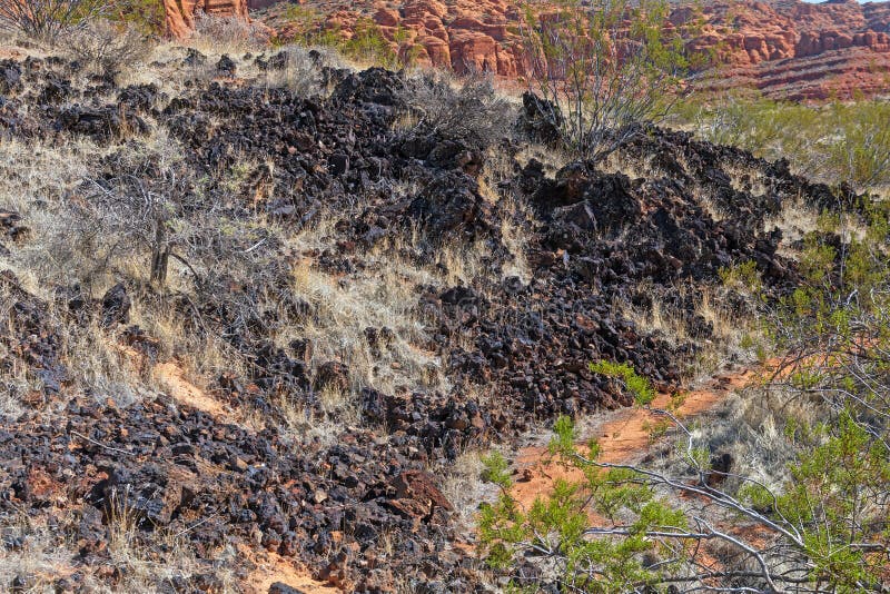 Volcanic Flow into the Desert Stock Photo - Image of grasses, scoria ...