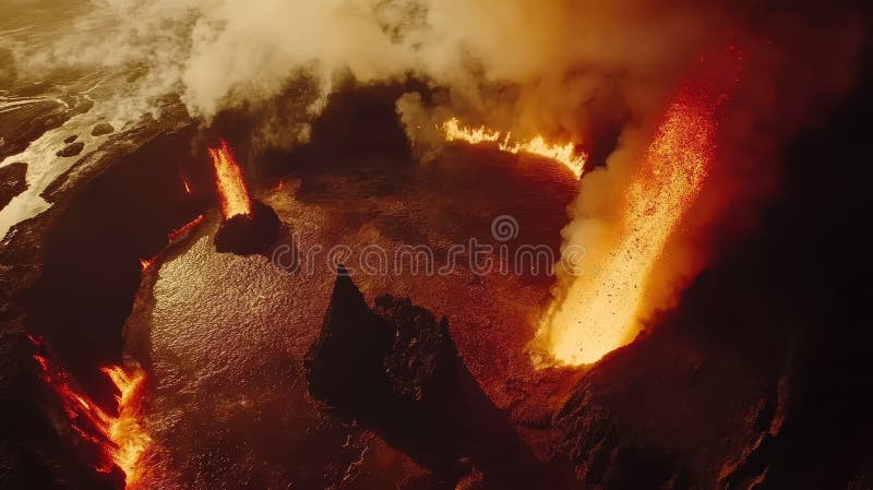 Volcanic Fury: an Aerial View of Molten Lava Flowing and Exploding from ...