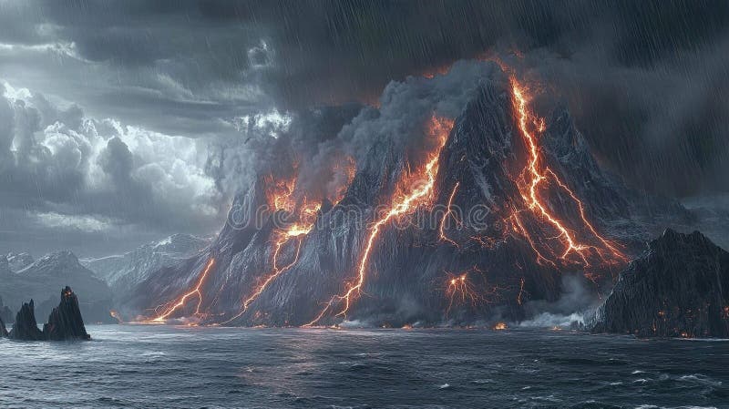 Volcanic Island Eruption stock photo. Image of nature - 349246424