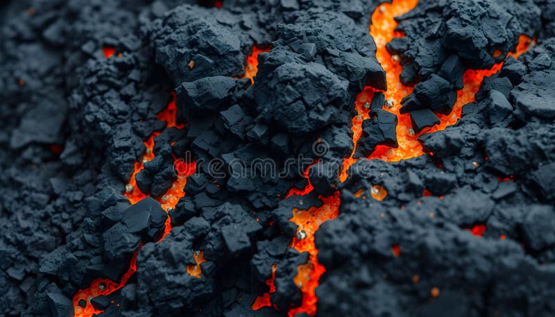 Volcanic Landscape with Lava Flowing between Dark Rocks Stock ...