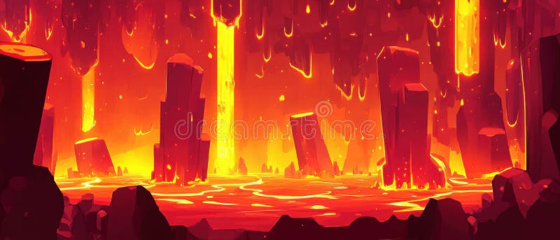 Volcanic Landscape with Vibrant Lava Flows and Glowing Rock Formations ...