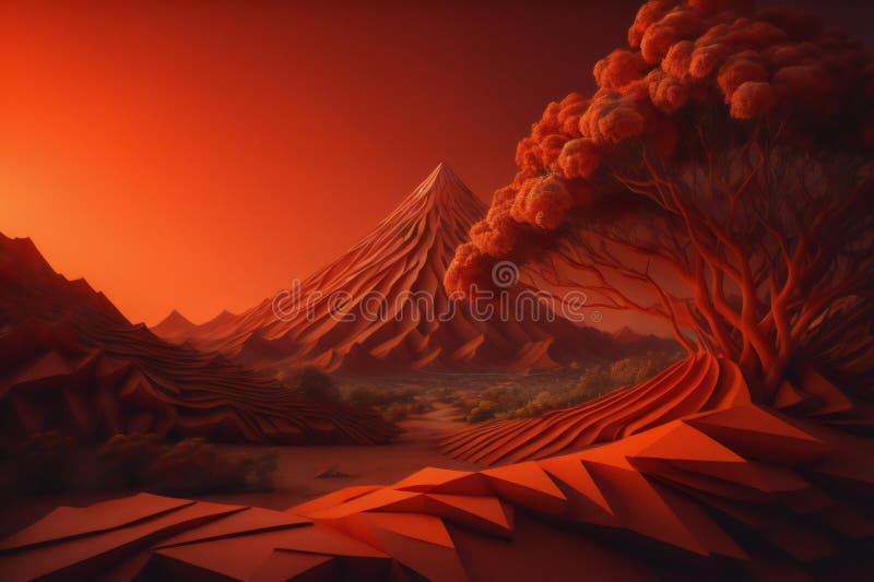 Volcanic Landscape with Volcano and Trees. Ai Generated Stock ...