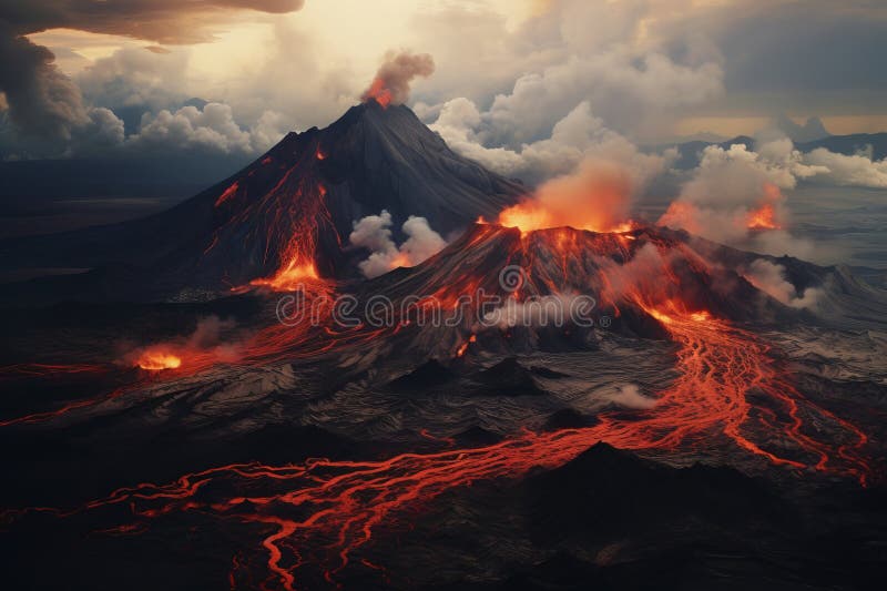 Volcanic Landscapes Shaped by Geological Forces Stock Illustration ...