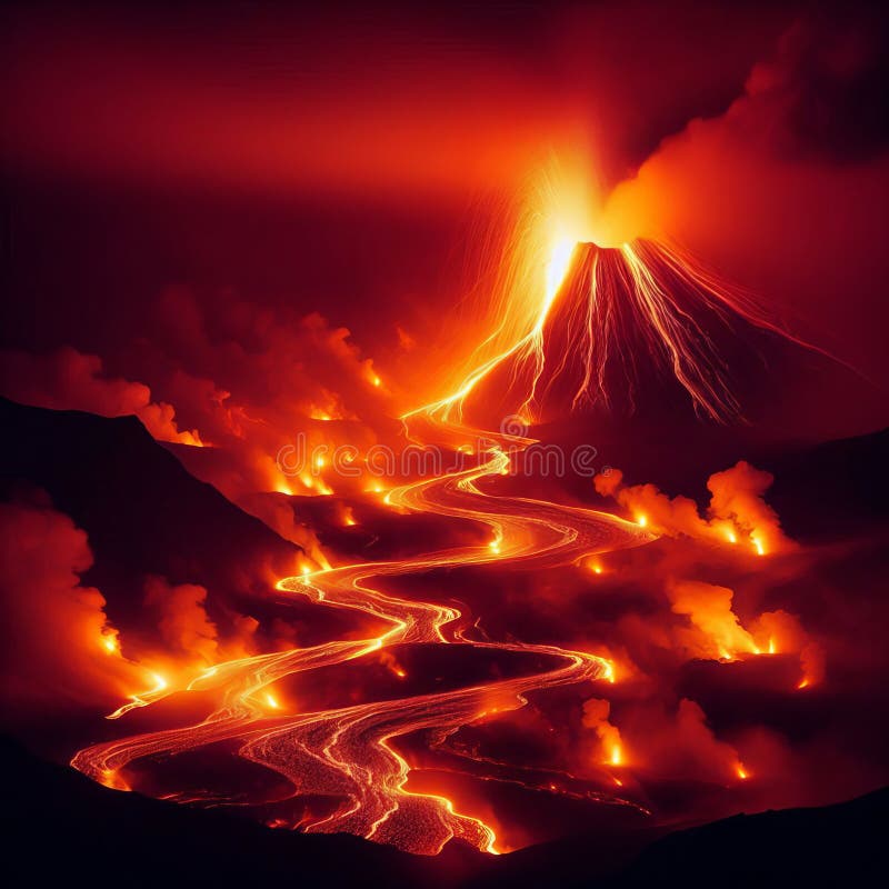 Volcanic Light Shows Lava Flows and Volcanic Eruptions Create Dr Stock ...