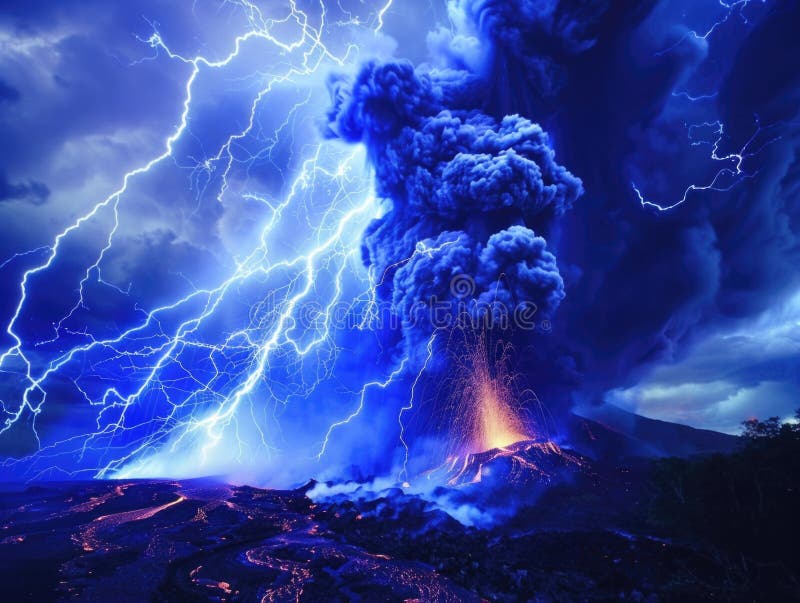 Volcanic Lightning Storm stock photo. Image of threat - 374922452