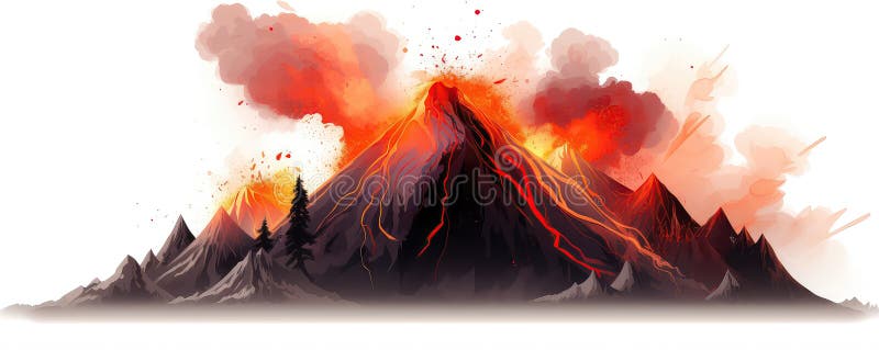 Volcanic Mountain in Eruption Against Transparent Background Stock ...