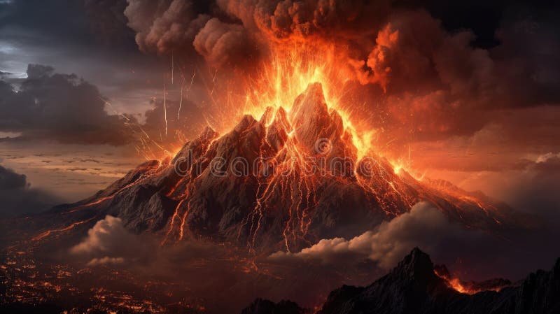 Volcanic Mountain in Eruption. Generative AI Stock Image - Image of ...