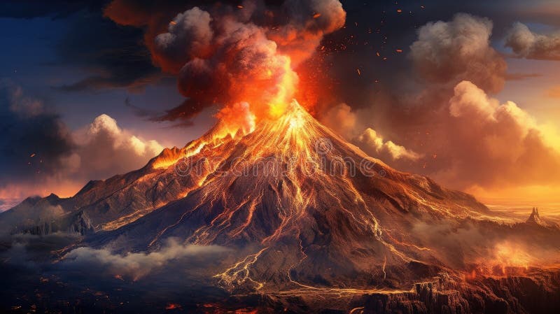 Volcanic Mountain in Eruption. Generative AI Stock Image - Image of ...